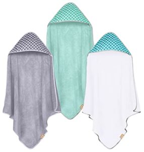 coral dock 3 pack baby hooded bath towel sets, ultra absorbent baby essentials item for newborn boy girl, baby bath shower towel gifts for infant and toddler – classic neutral plaid