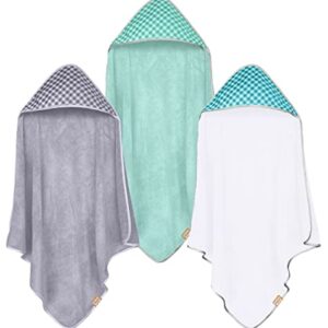 CORAL DOCK 3 Pack Baby Hooded Bath Towel Sets, Ultra Absorbent Baby Essentials Item for Newborn Boy Girl, Baby Bath Shower Towel Gifts for Infant and Toddler - Classic Neutral Plaid