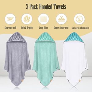 CORAL DOCK 3 Pack Baby Hooded Bath Towel Sets, Ultra Absorbent Baby Essentials Item for Newborn Boy Girl, Baby Bath Shower Towel Gifts for Infant and Toddler - Classic Neutral Plaid