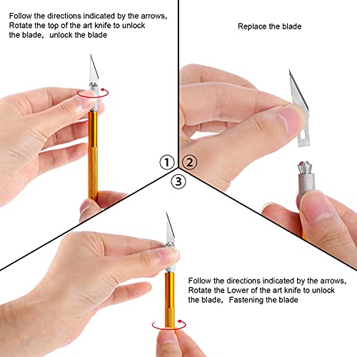 4 Pieces Craft Knife Hobby Knife with 40 Pieces Stainless Steel Blades Kit for Cutting Carving Scrapbooking Art Creation (Yellow, Red, Blue, Rose Red)