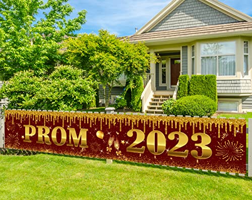 Large Prom 2023 Banner Graduation Party Decorations Maroon Congrats Grad Yard Sign Banner Backdrop for High School College Graduation Party Supplies