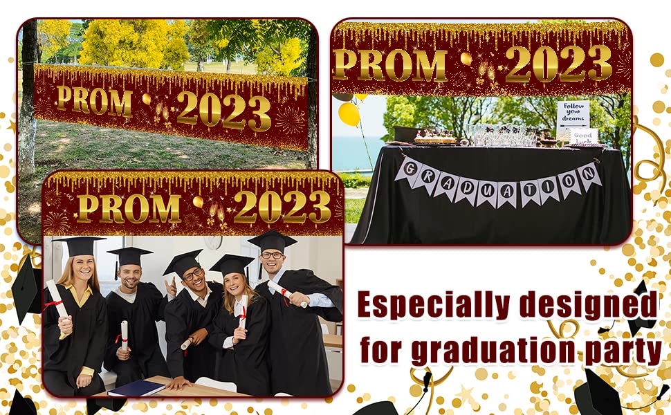 Large Prom 2023 Banner Graduation Party Decorations Maroon Congrats Grad Yard Sign Banner Backdrop for High School College Graduation Party Supplies