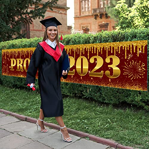 Large Prom 2023 Banner Graduation Party Decorations Maroon Congrats Grad Yard Sign Banner Backdrop for High School College Graduation Party Supplies