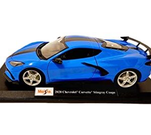 Maisto Diecast Cars 2020 Chevy Corvette Stingray C8 Coupe with High Wing Blue with Black Stripes 118 Diecast Model Car31455