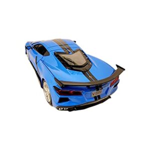 Maisto Diecast Cars 2020 Chevy Corvette Stingray C8 Coupe with High Wing Blue with Black Stripes 118 Diecast Model Car31455