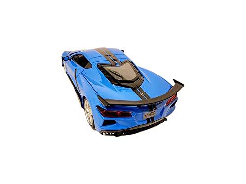 Maisto Diecast Cars 2020 Chevy Corvette Stingray C8 Coupe with High Wing Blue with Black Stripes 118 Diecast Model Car31455