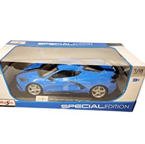 Maisto Diecast Cars 2020 Chevy Corvette Stingray C8 Coupe with High Wing Blue with Black Stripes 118 Diecast Model Car31455