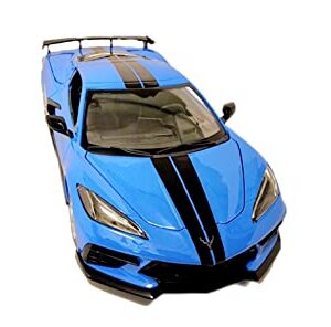 Maisto Diecast Cars 2020 Chevy Corvette Stingray C8 Coupe with High Wing Blue with Black Stripes 118 Diecast Model Car31455