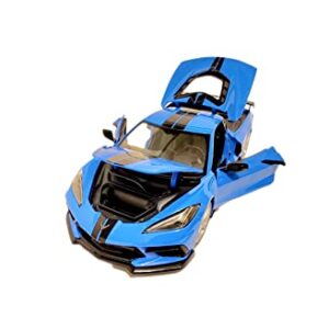 Maisto Diecast Cars 2020 Chevy Corvette Stingray C8 Coupe with High Wing Blue with Black Stripes 118 Diecast Model Car31455