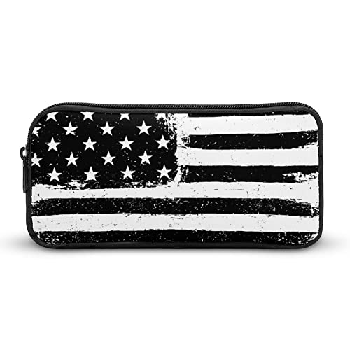 Black American Flag Pencil Case Makeup Bag Big Capacity Pouch Organizer for Office College