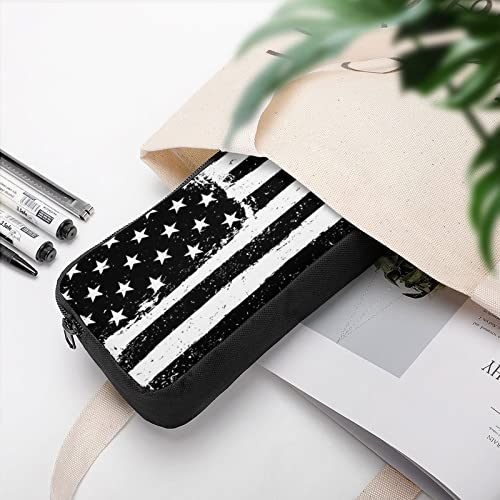 Black American Flag Pencil Case Makeup Bag Big Capacity Pouch Organizer for Office College