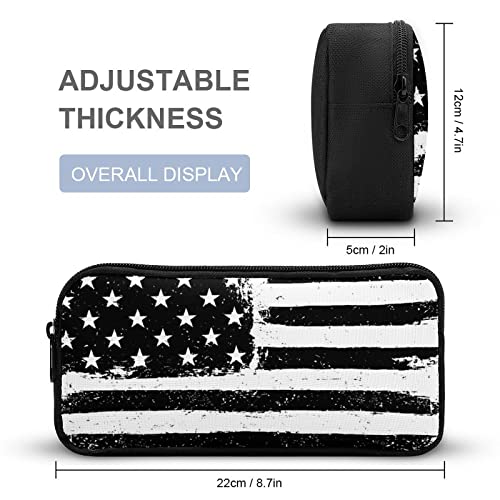 Black American Flag Pencil Case Makeup Bag Big Capacity Pouch Organizer for Office College