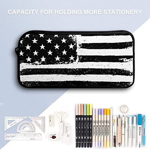 Black American Flag Pencil Case Makeup Bag Big Capacity Pouch Organizer for Office College