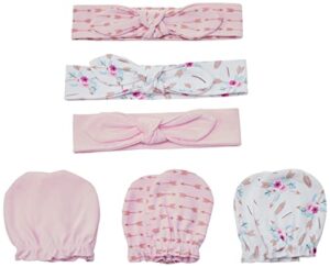 little treasure baby girl cotton headband and scratch mitten set, boho, one size