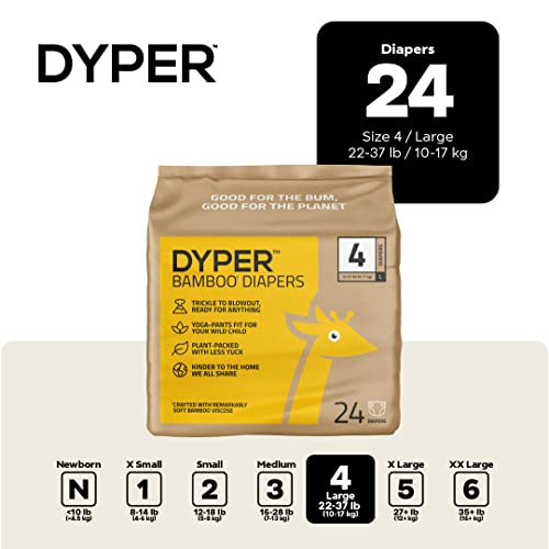 DYPER Viscose from Bamboo Baby Diapers Size 4 | Honest Ingredients | Cloth Alternative | Day & Overnight | Made with Plant-Based* Materials | Hypoallergenic for Sensitive Newborn Skin, Unscented