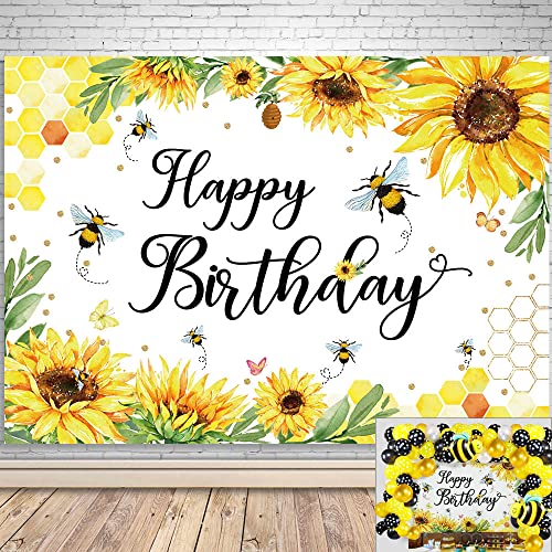 Bee Happy Birthday Backdrop Cute Bee Honeycomb Photography Background Gold Bee Theme Birthday Party Decorations Banner, Bee Baby Shower Backdrop 7x5ft