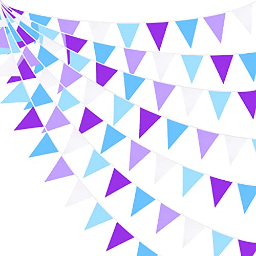 32Ft Purple Blue White Pennant Banner Fabric Triangle Flag Bunting Garland for Winter Frozen Party Wedding Birthday Anniversary Home Nursery Outdoor Garden Hanging Festivals Decoration (36Pcs)