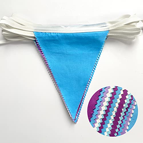 32Ft Purple Blue White Pennant Banner Fabric Triangle Flag Bunting Garland for Winter Frozen Party Wedding Birthday Anniversary Home Nursery Outdoor Garden Hanging Festivals Decoration (36Pcs)