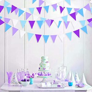 32Ft Purple Blue White Pennant Banner Fabric Triangle Flag Bunting Garland for Winter Frozen Party Wedding Birthday Anniversary Home Nursery Outdoor Garden Hanging Festivals Decoration (36Pcs)