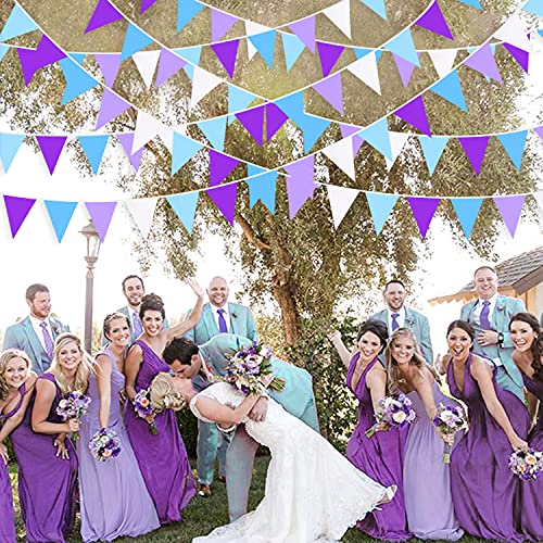 32Ft Purple Blue White Pennant Banner Fabric Triangle Flag Bunting Garland for Winter Frozen Party Wedding Birthday Anniversary Home Nursery Outdoor Garden Hanging Festivals Decoration (36Pcs)