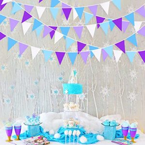 32Ft Purple Blue White Pennant Banner Fabric Triangle Flag Bunting Garland for Winter Frozen Party Wedding Birthday Anniversary Home Nursery Outdoor Garden Hanging Festivals Decoration (36Pcs)