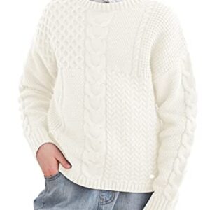 Kid Boys Girls Crewneck Pullover Sweater Long Sleeve Solid Color Chunky Jumper Knit Pullover Outwear,White,7-8 Years