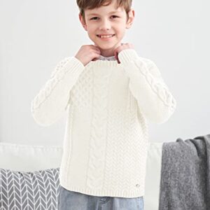 Kid Boys Girls Crewneck Pullover Sweater Long Sleeve Solid Color Chunky Jumper Knit Pullover Outwear,White,7-8 Years