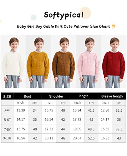 Kid Boys Girls Crewneck Pullover Sweater Long Sleeve Solid Color Chunky Jumper Knit Pullover Outwear,White,7-8 Years