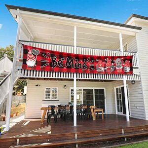 Large Be Mine Banner Valentines Day Outdoor Decorations 120" x 20" Valentine's Yard Sign Gnomes Buffalo Plaid Love Heart Balloon Red Holiday Party Supplies Valentine Backdrop Home Decor with Brass Grommets for Garden House Fence Garage Indoor Gifts Annive