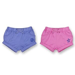 LAMAZE Baby Girls' Super Combed Natural Cotton Athletic Style Shorts, 2 Pack, Purple/Pink, 18 Months