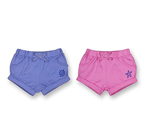 LAMAZE Baby Girls' Super Combed Natural Cotton Athletic Style Shorts, 2 Pack, Purple/Pink, 18 Months