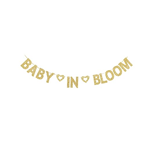 Baby in Bloom Banner, Baby shower/Gender Reveal/Boy or Girl Party Decorations Gold Gliter Paper Signs