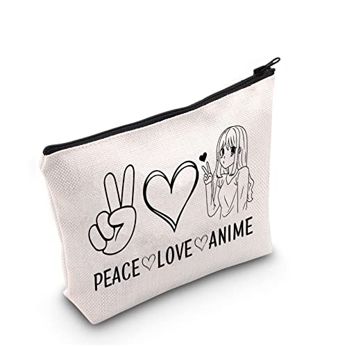 G2TUP Anime Lover Gift Peace Love Anime Makeup Bag Japan Anime Fan Cosmetic Bag Anime Merch Zipper Travel Bag (Peace Love Anime White Bag)