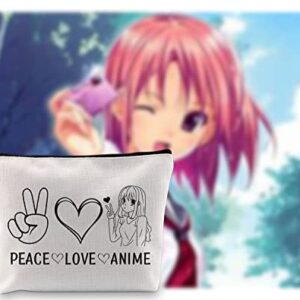 G2TUP Anime Lover Gift Peace Love Anime Makeup Bag Japan Anime Fan Cosmetic Bag Anime Merch Zipper Travel Bag (Peace Love Anime White Bag)