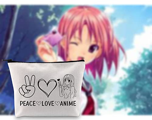 G2TUP Anime Lover Gift Peace Love Anime Makeup Bag Japan Anime Fan Cosmetic Bag Anime Merch Zipper Travel Bag (Peace Love Anime White Bag)