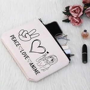 G2TUP Anime Lover Gift Peace Love Anime Makeup Bag Japan Anime Fan Cosmetic Bag Anime Merch Zipper Travel Bag (Peace Love Anime White Bag)