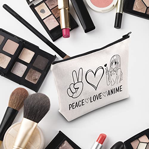 G2TUP Anime Lover Gift Peace Love Anime Makeup Bag Japan Anime Fan Cosmetic Bag Anime Merch Zipper Travel Bag (Peace Love Anime White Bag)