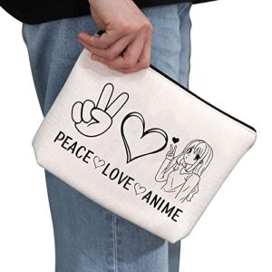 G2TUP Anime Lover Gift Peace Love Anime Makeup Bag Japan Anime Fan Cosmetic Bag Anime Merch Zipper Travel Bag (Peace Love Anime White Bag)