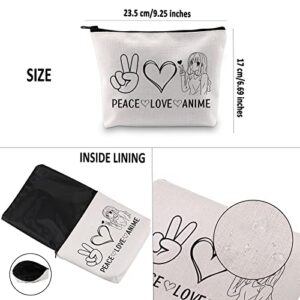 G2TUP Anime Lover Gift Peace Love Anime Makeup Bag Japan Anime Fan Cosmetic Bag Anime Merch Zipper Travel Bag (Peace Love Anime White Bag)