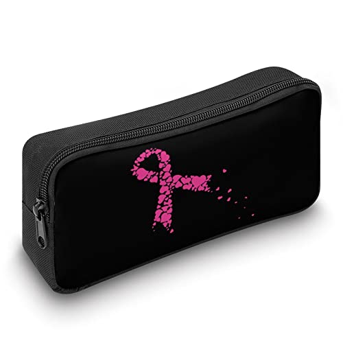 Pink Ribbon Hearts Pencil Case Makeup Bag Big Capacity Pouch Organizer for Office College