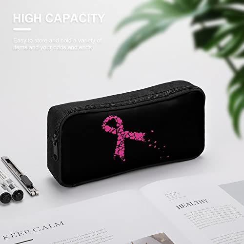 Pink Ribbon Hearts Pencil Case Makeup Bag Big Capacity Pouch Organizer for Office College