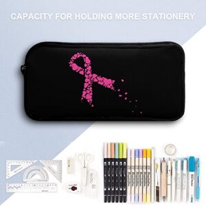 Pink Ribbon Hearts Pencil Case Makeup Bag Big Capacity Pouch Organizer for Office College