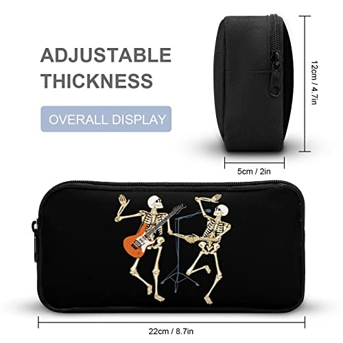 Skeleton Concert Music Halloween Pencil Case Makeup Bag Big Capacity Pouch Organizer for Office College