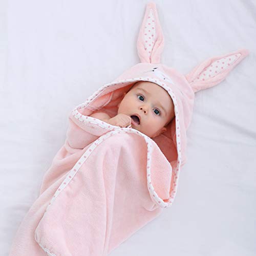 TBEZY Baby Hooded Towel with Unique Animal Design Ultra Soft Thick Cotton Bath Towel for Newborn (Bunny)