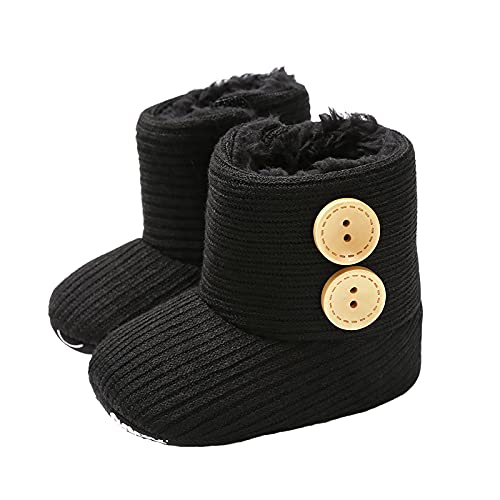 Nomere Unisex Baby Winter Buttons Snow Boots Soft Sole Non Slip Warm Booties Toddler Prewalker Newborn Infant Crib Shoes (Medium / 6-12 Months,A-black)