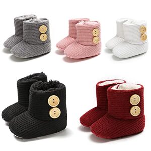 Nomere Unisex Baby Winter Buttons Snow Boots Soft Sole Non Slip Warm Booties Toddler Prewalker Newborn Infant Crib Shoes (Medium / 6-12 Months,A-black)