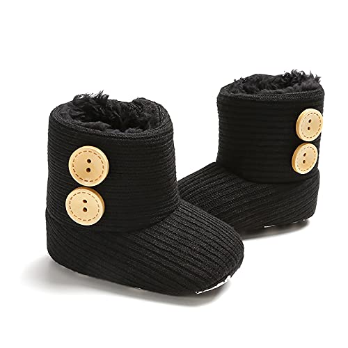 Nomere Unisex Baby Winter Buttons Snow Boots Soft Sole Non Slip Warm Booties Toddler Prewalker Newborn Infant Crib Shoes (Medium / 6-12 Months,A-black)