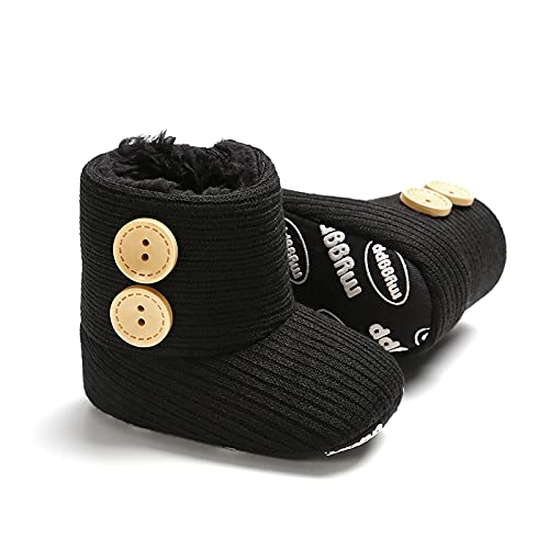 Nomere Unisex Baby Winter Buttons Snow Boots Soft Sole Non Slip Warm Booties Toddler Prewalker Newborn Infant Crib Shoes (Medium / 6-12 Months,A-black)