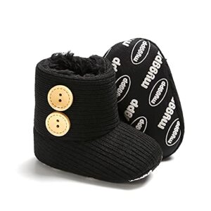 Nomere Unisex Baby Winter Buttons Snow Boots Soft Sole Non Slip Warm Booties Toddler Prewalker Newborn Infant Crib Shoes (Medium / 6-12 Months,A-black)