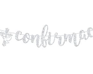 Mi Confirmación Banner, Holy Confirmation Decorations, Wedding, Bridal Shower, God Bless, Baptism Party Decorations Silver Glitter